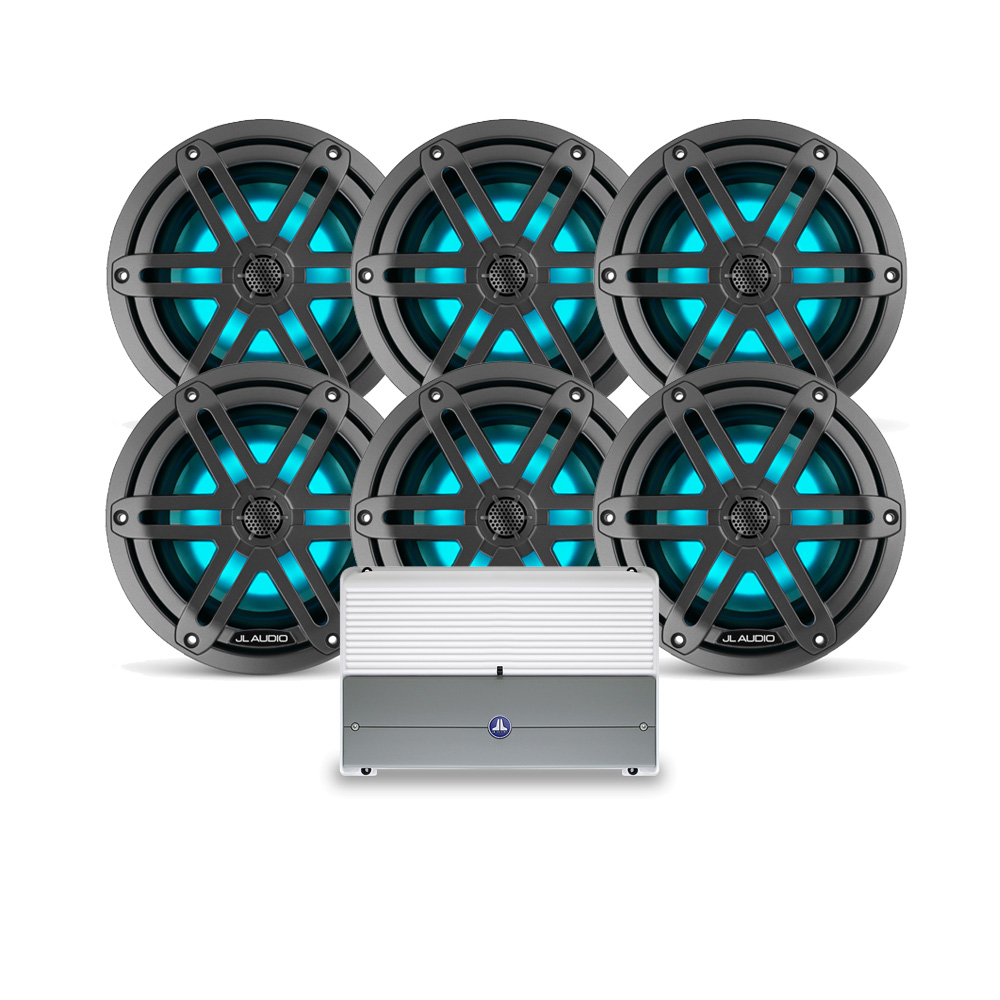 JL Audio M3 6.5" Gunmetal w/ LEDs 6 Speaker Stereo Package - Marine Stereo